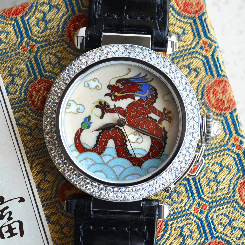 Cartier Limited Pasha Cloisonné Enamel Dial Dragon, White Gold and Dia ...